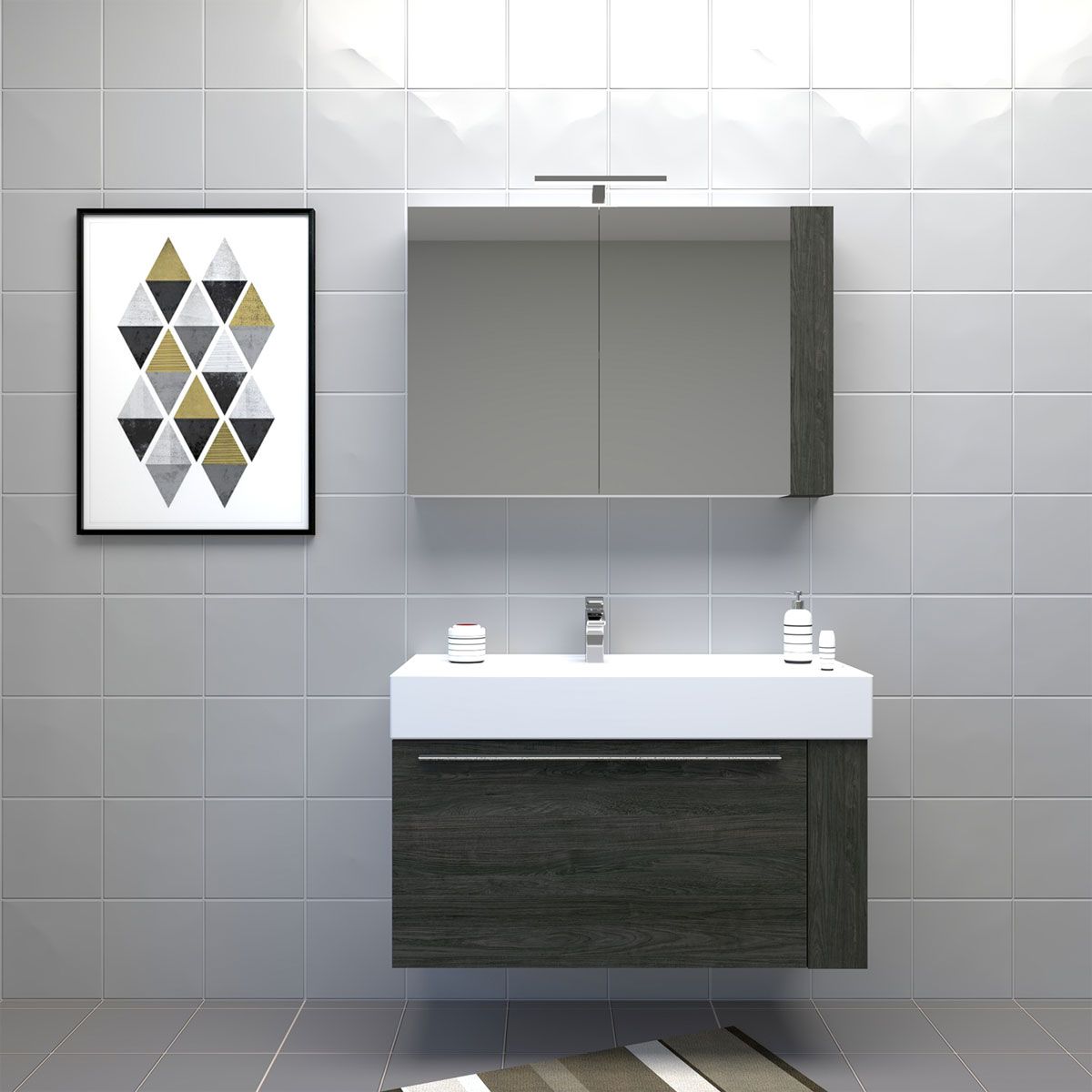 Progetto Idea Stella Badmöbel DOMUS 100 Ulme onyx mit Spiegelschrank ...