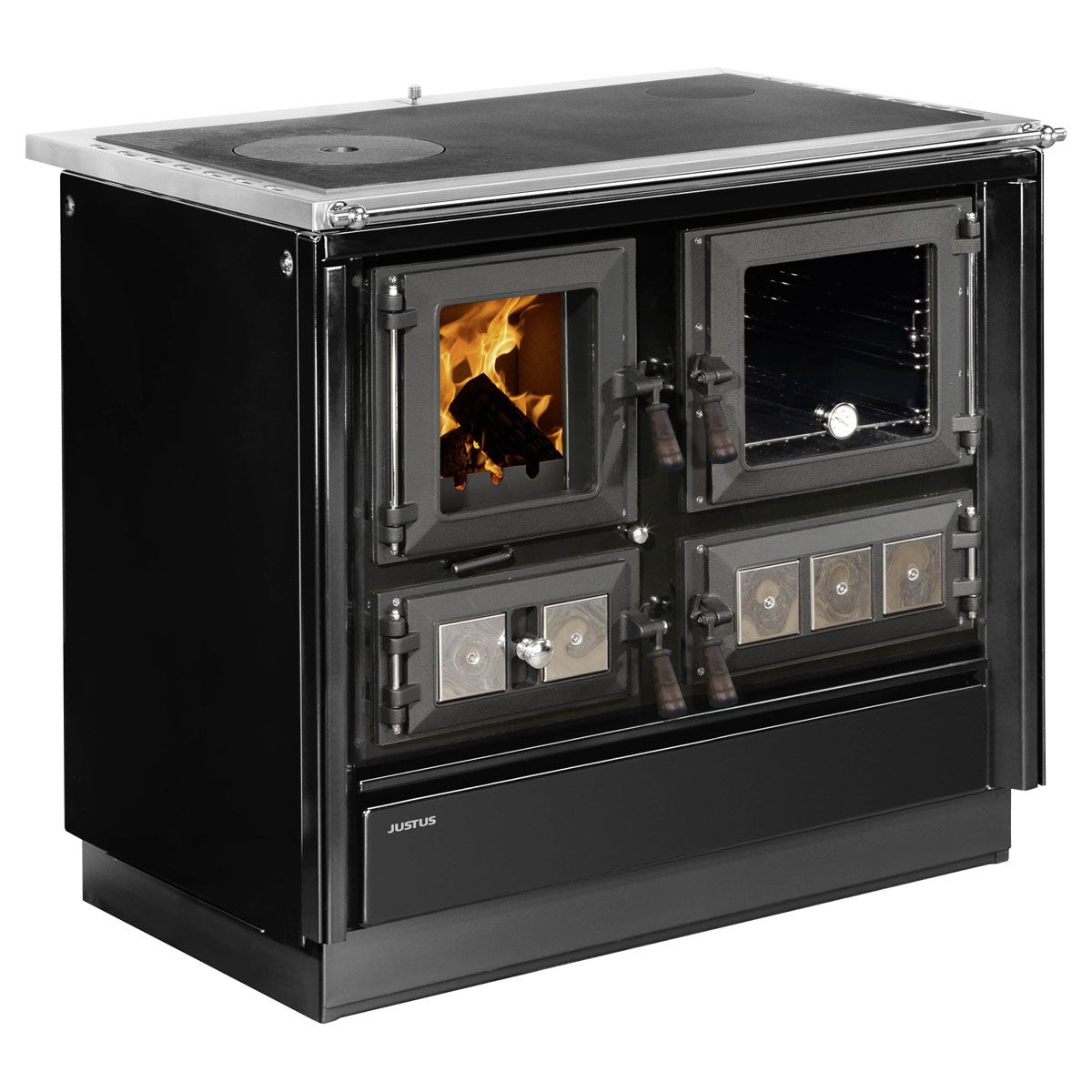 Festbrennstoffherd Rustico-90 2.0Stahl Schwarz, rechts online kaufen