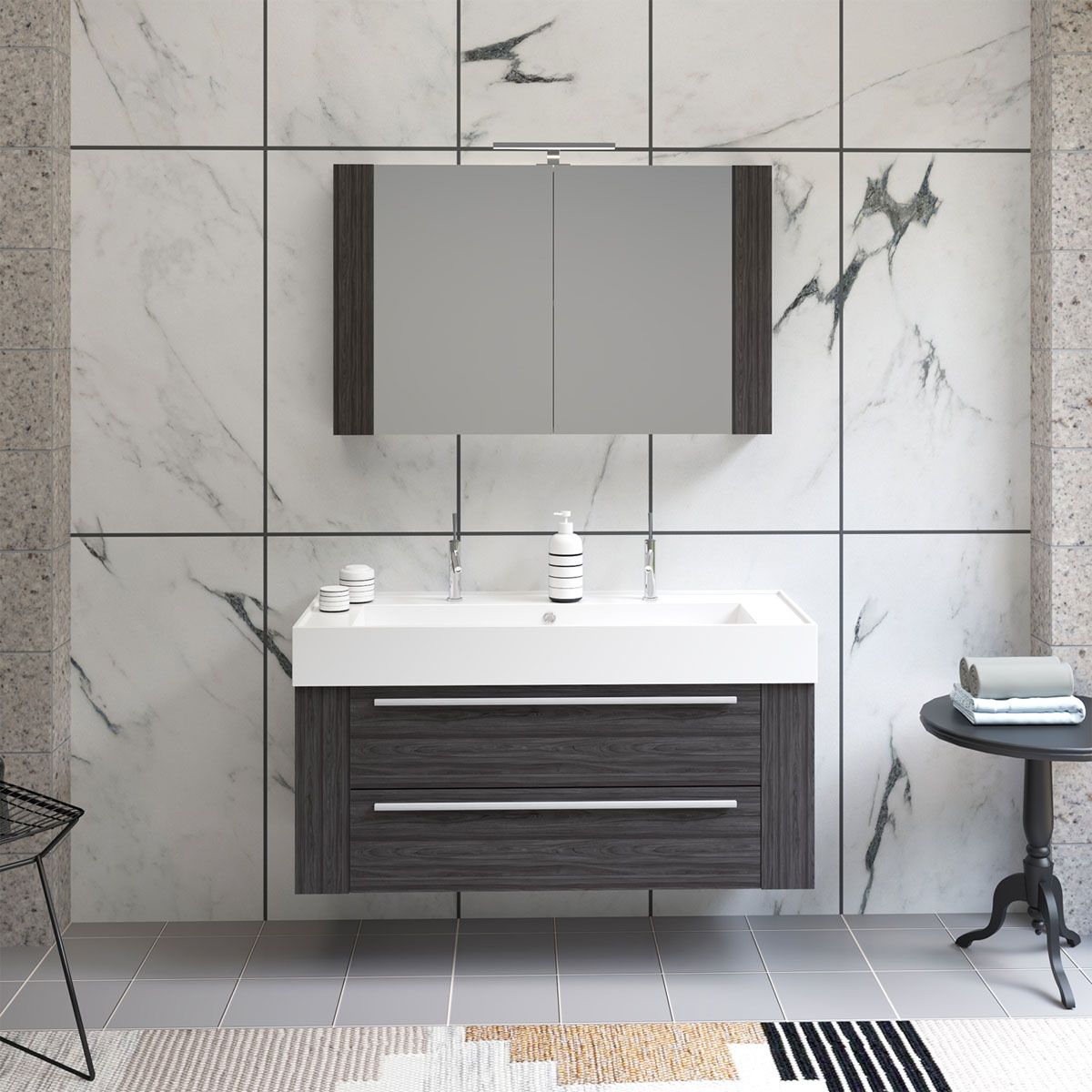 Progetto Idea Stella Badmöbel DOMUS 120 Ulme onyx mit Spiegelschrank ...