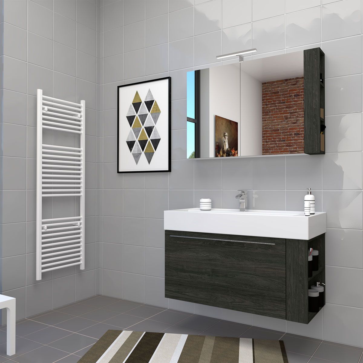 Progetto Idea Stella Badmöbel DOMUS 100 Ulme onyx mit Spiegelschrank ...