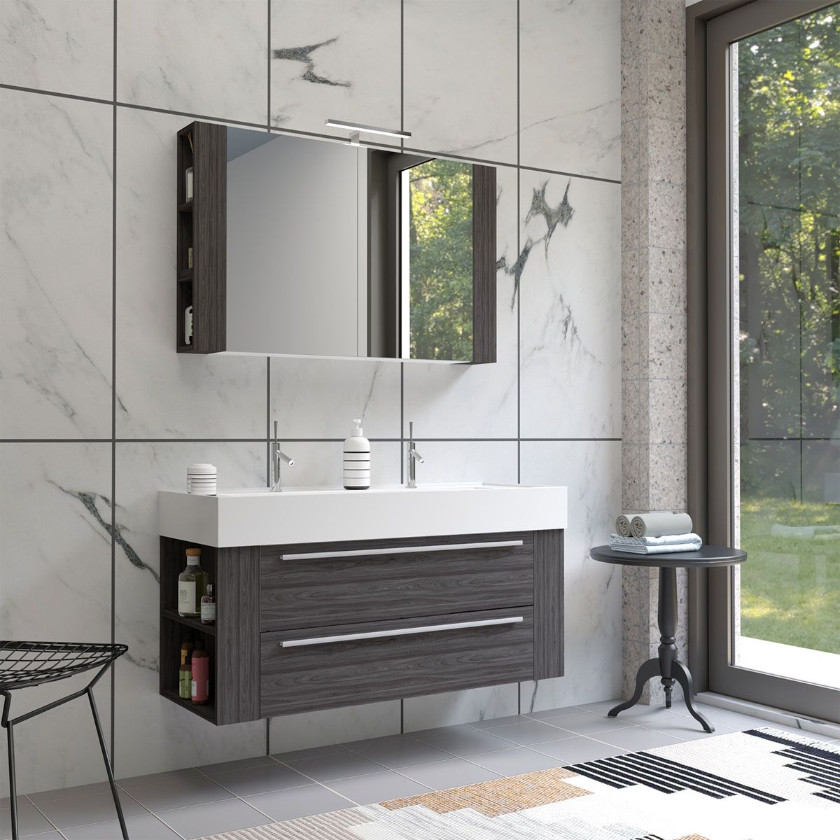 Progetto Idea Stella Badmöbel DOMUS 120 Ulme onyx mit Spiegelschrank ...